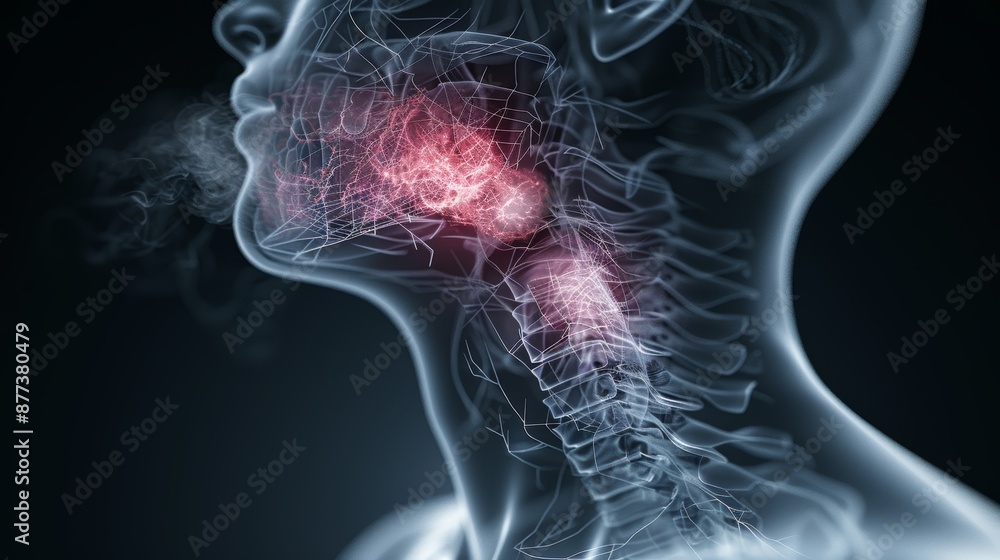 A medical illustration depicting the human throat, with the tonsils ...