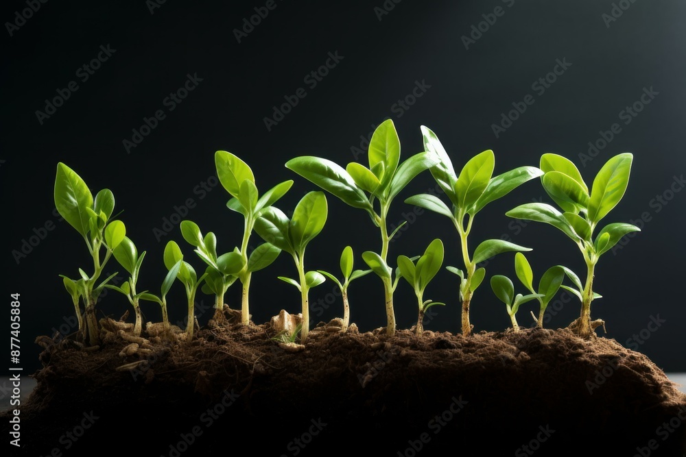 Line of progressing plant growth stages from sprout to seedling ...