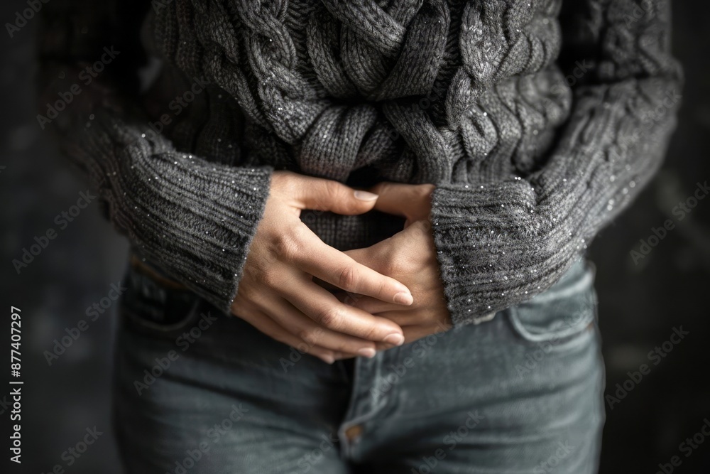 Foto de Person experiencing bloating and gas with a close-up of their ...