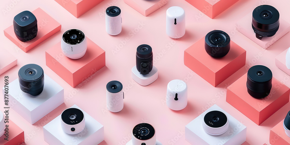 Variety of web cams in different colors and kinds. Assortment of ...