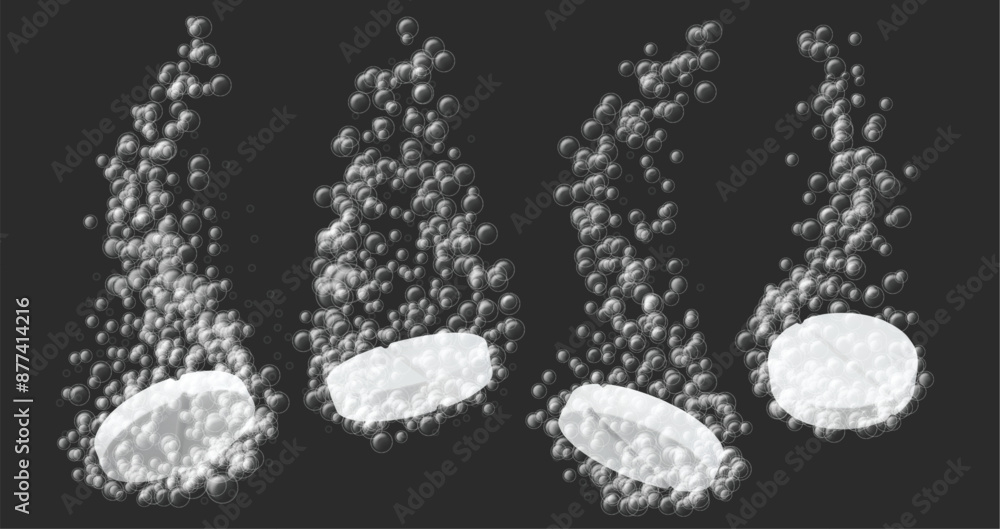 Effervescent tablet dissolving. Health supplements and medical tablets ...