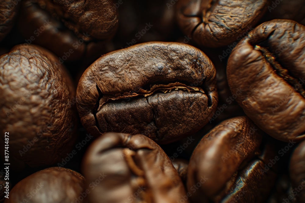 Up close, large-scale coffee beans Robust and Arabica Combined.arranged ...