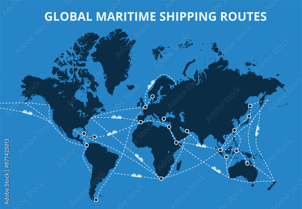 Global maritime shipping routes map. International sea routes for cargo ...