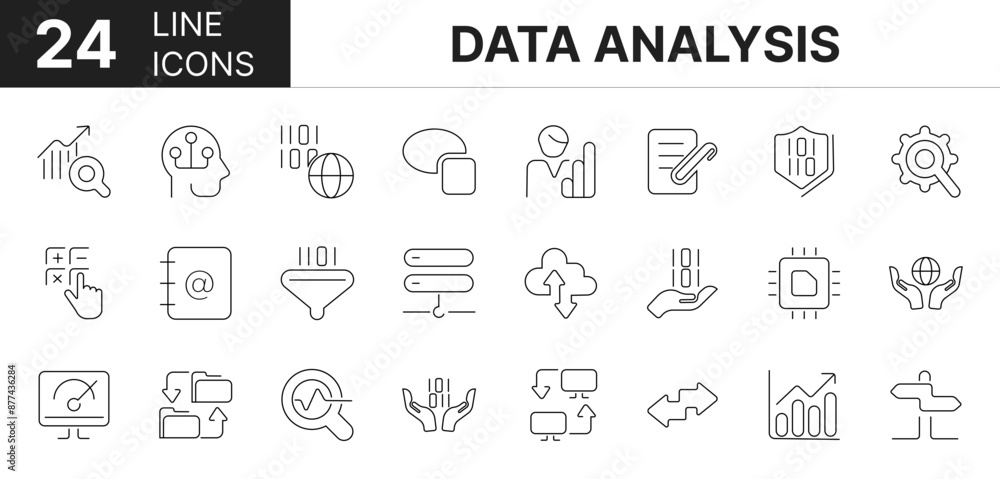 Collection of 24 data analysis line icons featuring editable strokes ...
