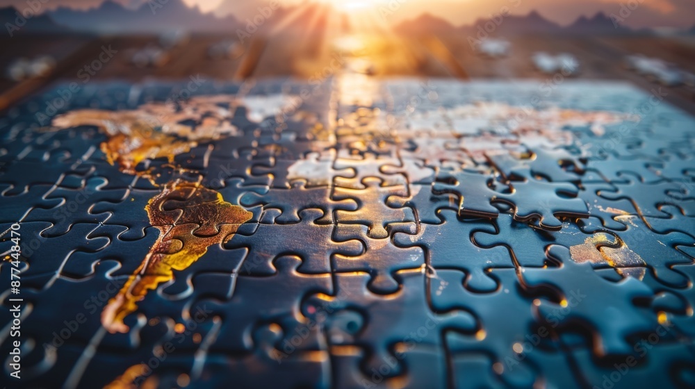 global business collaboration, pieces of a jigsaw puzzle come together ...