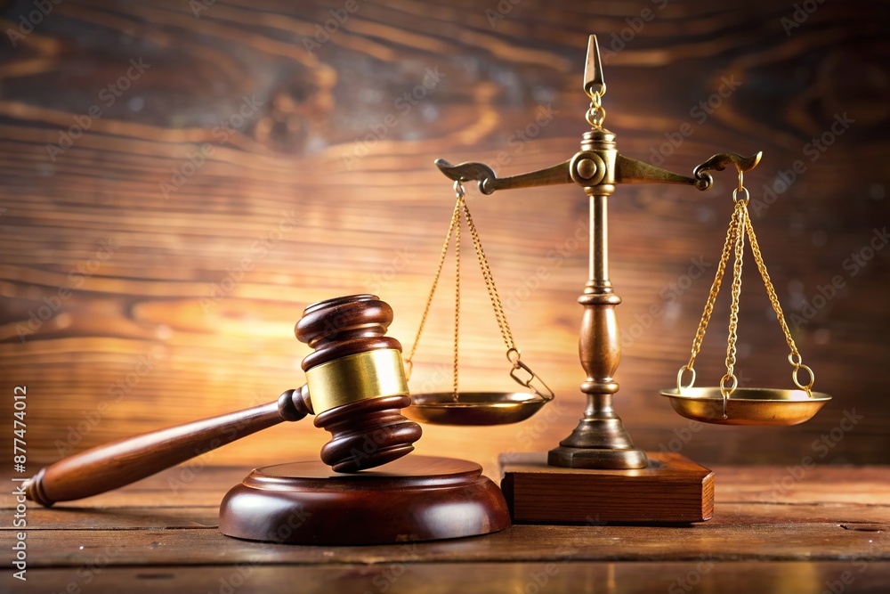 Mallet legal code and scales of justice Law concept studio shots ...