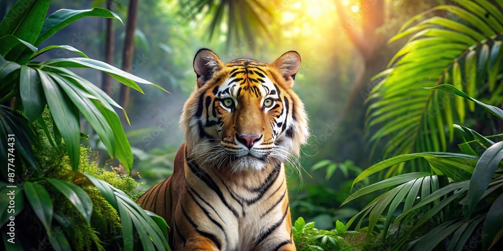 tigre en la selva jungla naturaleza natural sol fauna hojas arboles ...