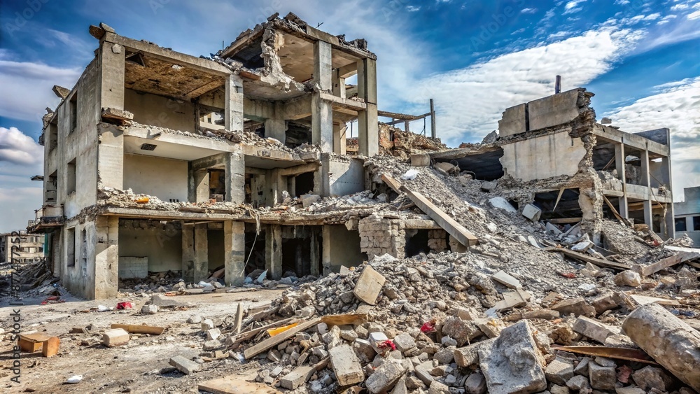 destroyed building Concrete stone debris from destroyed building ...