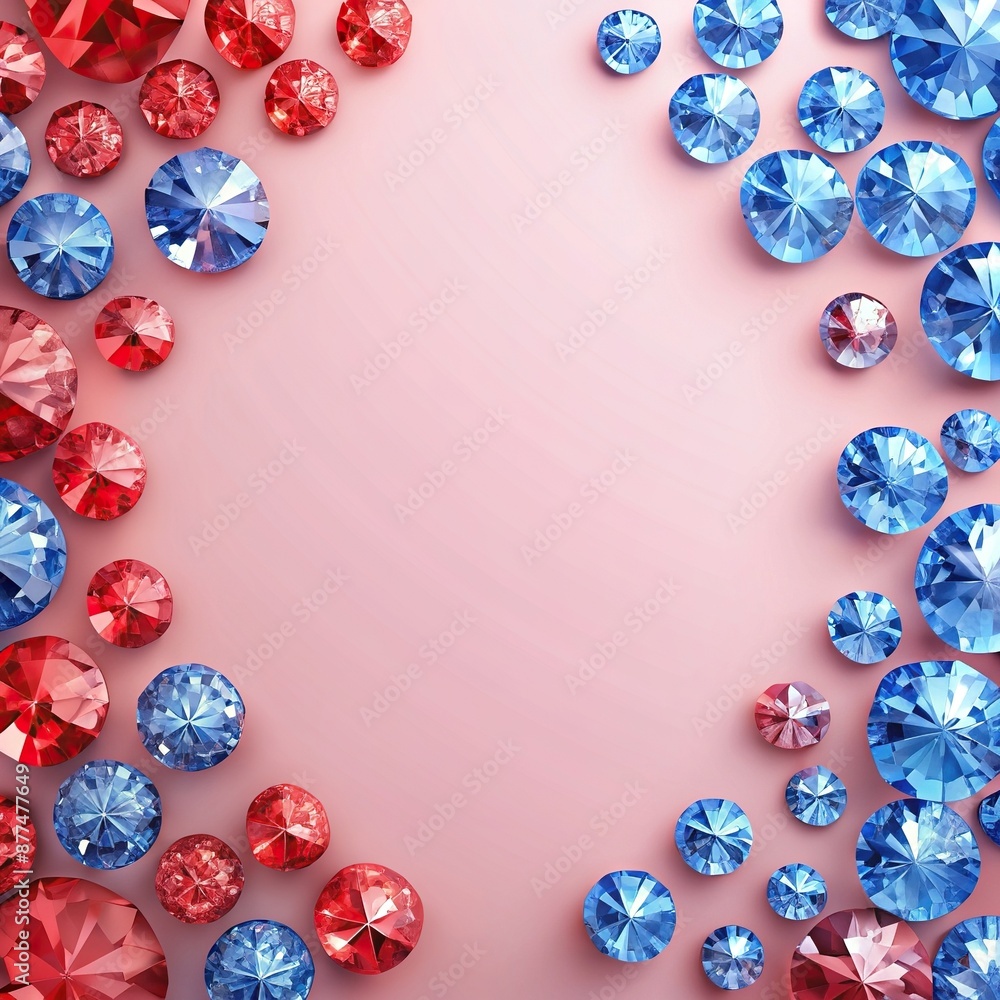 Blue and red diamonds on left border isolated soft pink backdrop , Blue ...