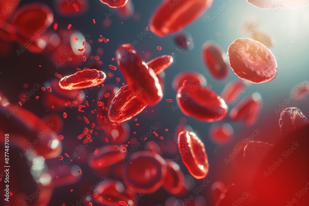 Close-up view of red blood cells flowing steadily through veins ...