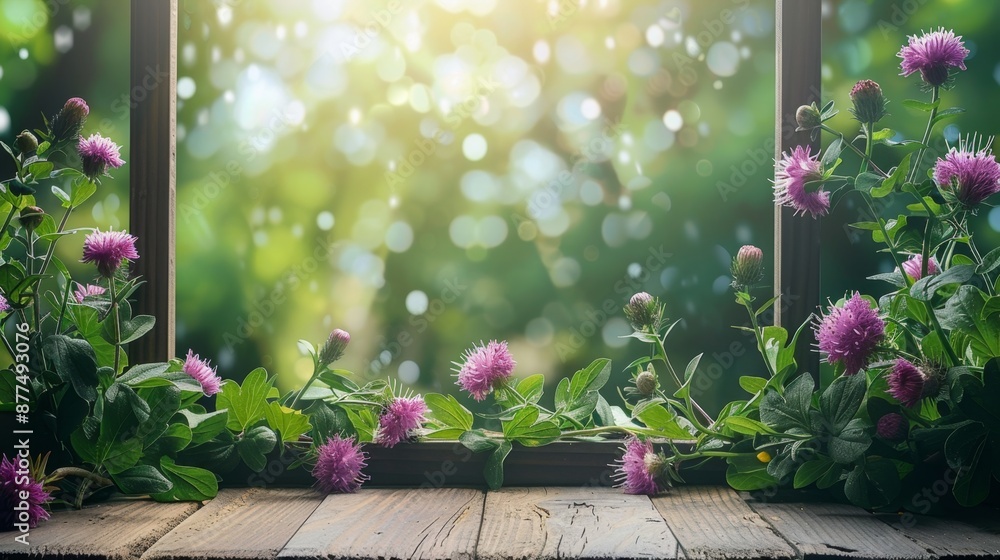 banner mockup featuring milk thistle plant with green leaves and purple ...