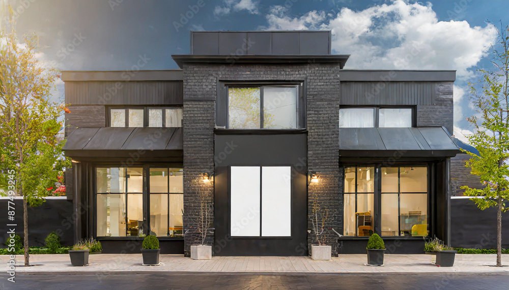 Outdoor mockup,store template,front view black of generic store facade ...
