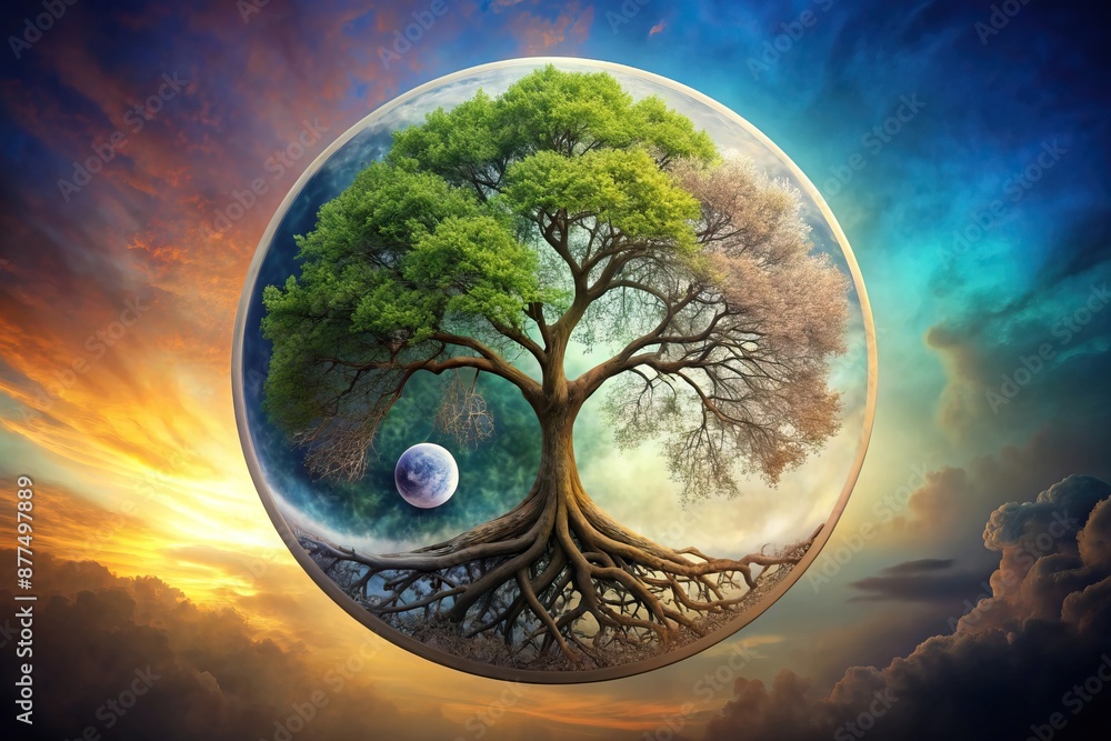 Ying yang concept of balance Yggdrasil tree of life norse mythology ...