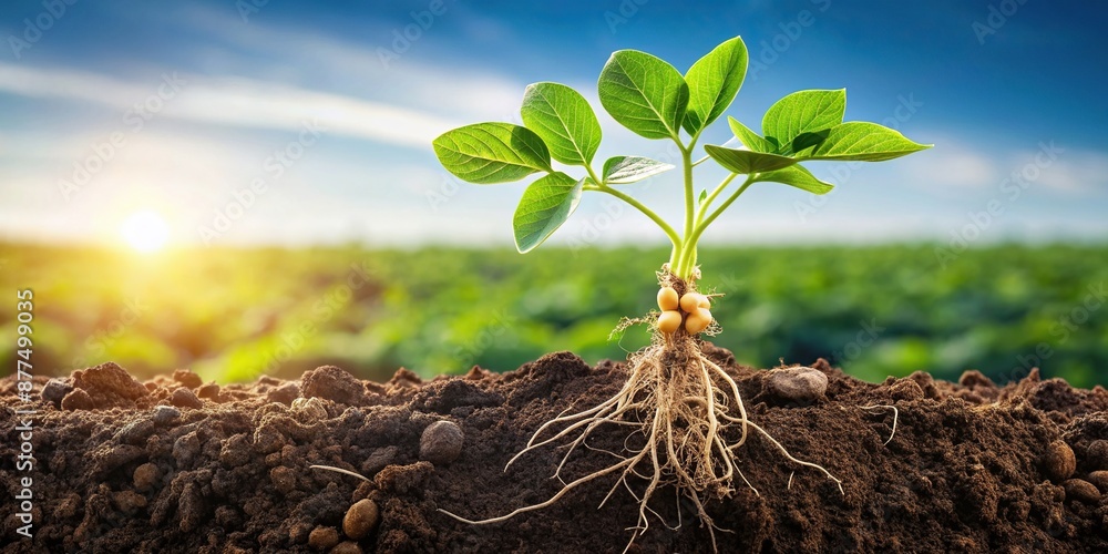 Soybean plant shows the root inside the soil , soil, plant, shows Stock ...