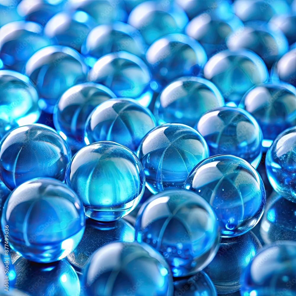Macro of blue gel balls Watery polymer hydrogel background Liquid ...
