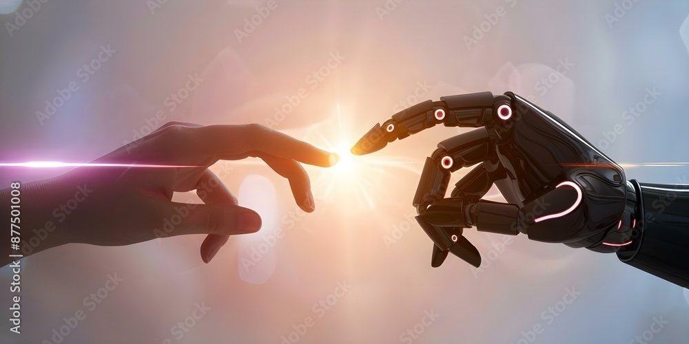 Robot and human touch in a futuristic symbiotic integration of ...