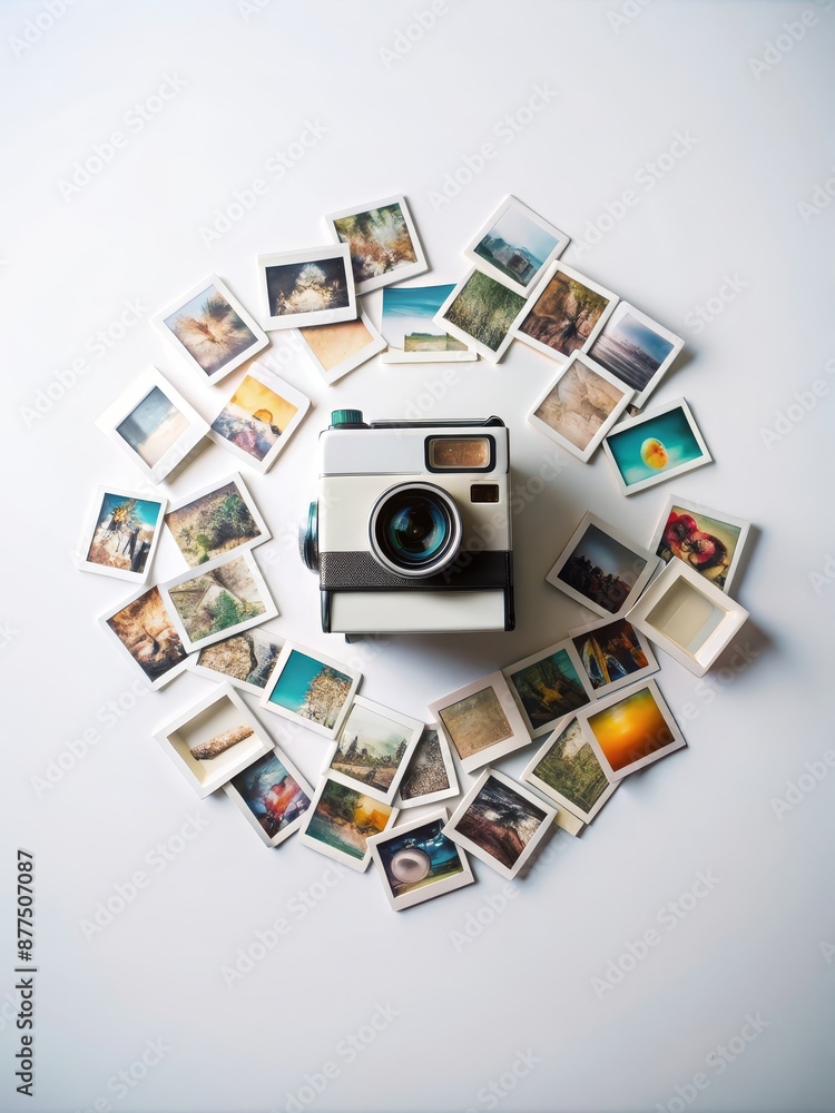 Vintage Camera with Polaroid Photos - A vintage camera surrounded by ...