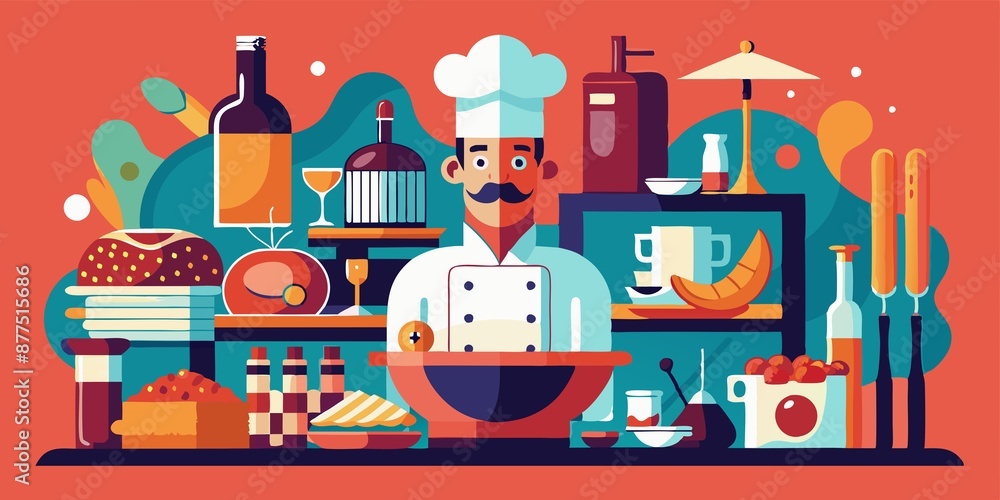 Abstract art installation with chef's table set in the middle ...