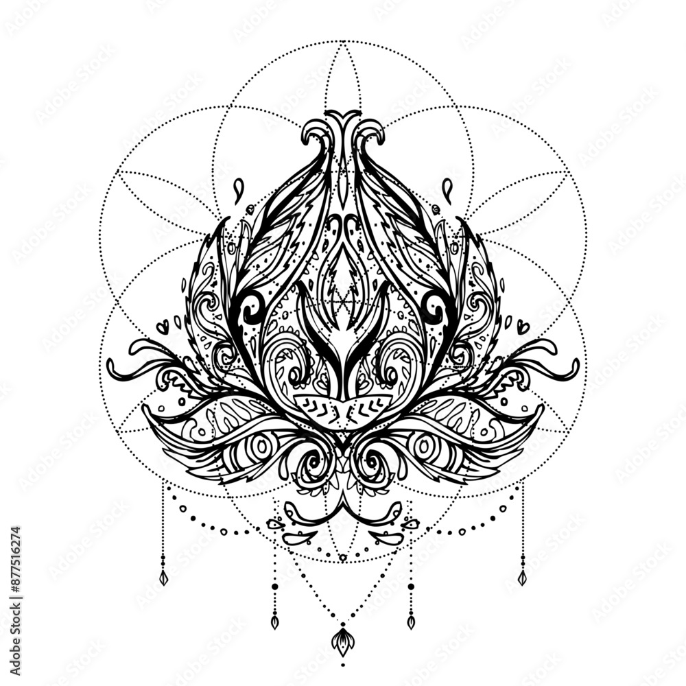 Lotus flower tattoo design over Seed of Life sacred geometry symbol ...