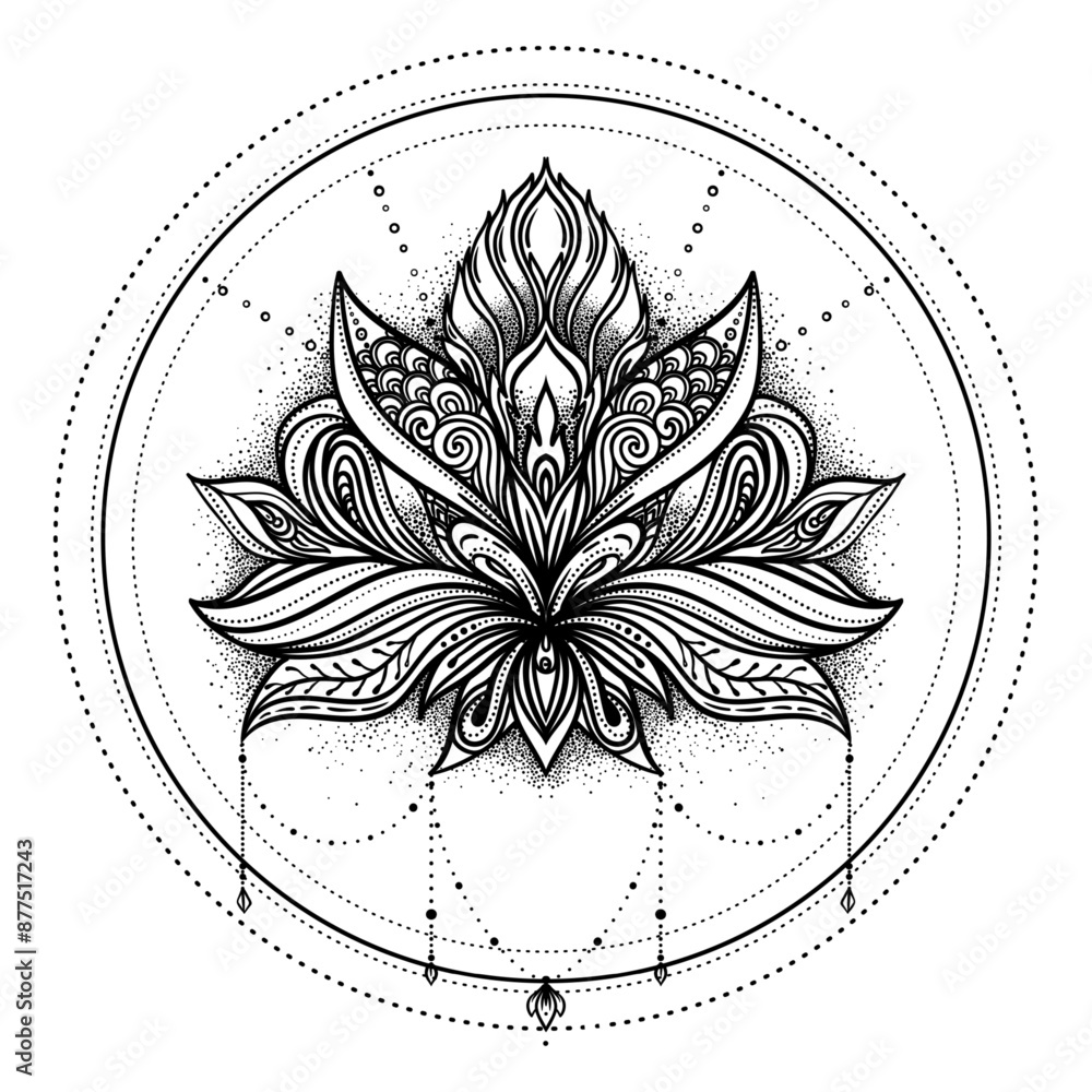 Lotus flower tattoo design over Seed of Life sacred geometry symbol ...