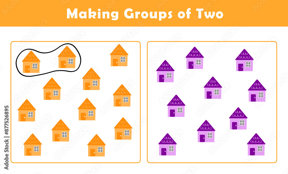 Making Groups of Two Worksheet. Grouping Picture Math Activity for Kids ...