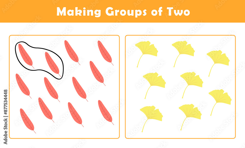 Making Groups of Two Worksheet. Grouping Picture Math Activity for Kids ...