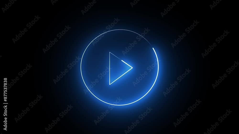 Video, audio neon play button icon animation. glowing play button ...
