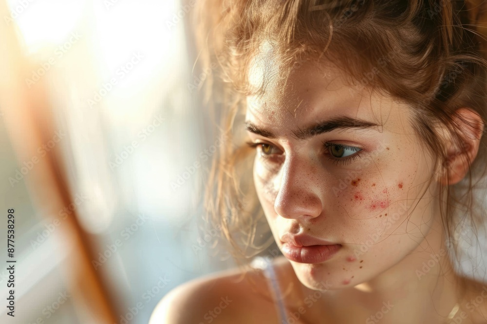 Teenage girl with acne, pimples, inflammation, enlarged pores and ...
