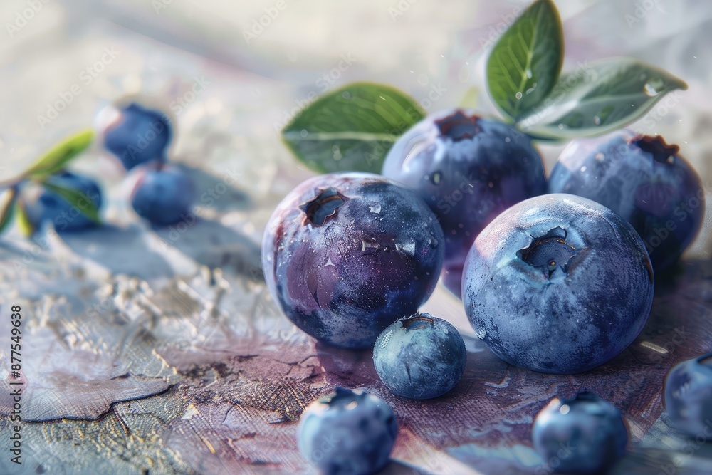 Scattering of freshly washed blueberries with water droplets clinging ...