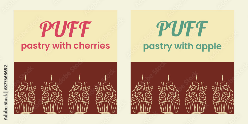 Layouts of labels, price tags for cakes and puff pastries with ...
