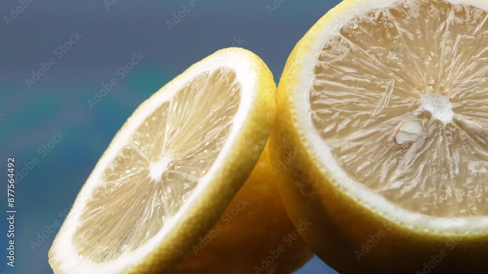 A slice of fresh lemon, bright yellow and vibrantly citric, lies ...