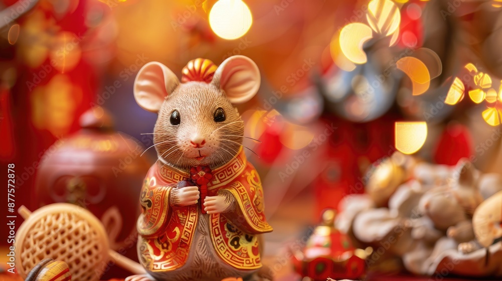 Figurine mouse with lucky symbols and Chu Chun letter for New Year ...