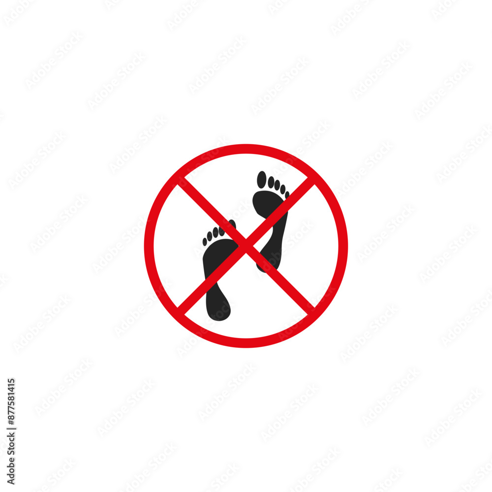 Warning Ban Walk Barefoot Black Silhouette Icon. Forbid Human Footprint ...