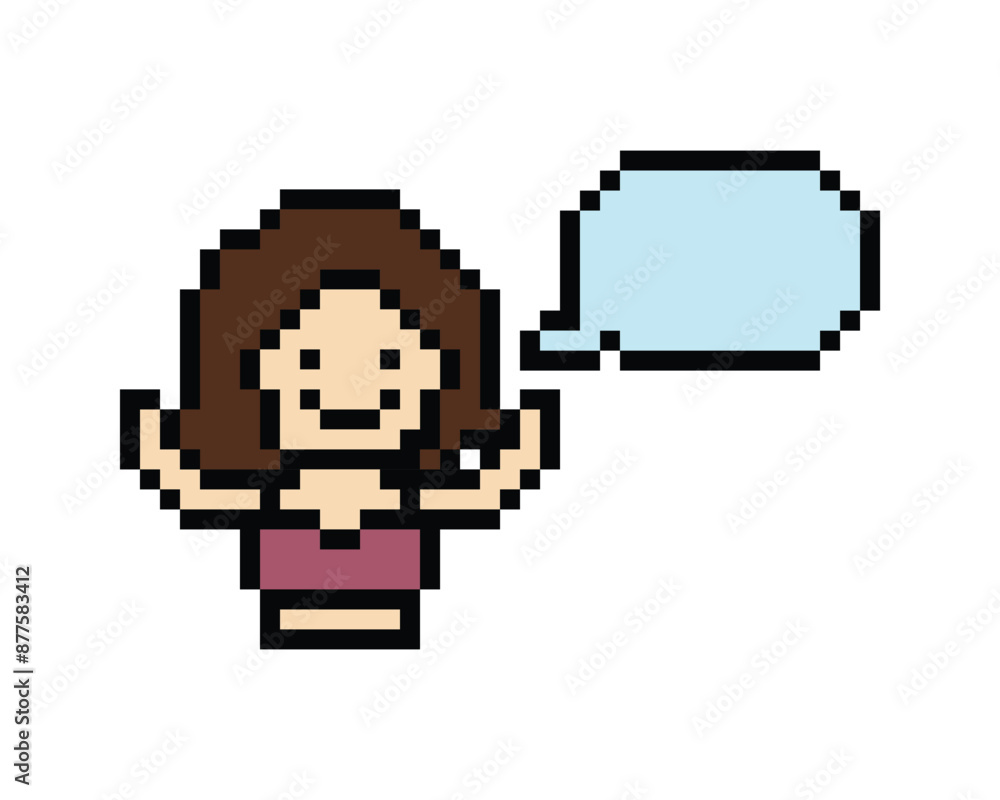 Vector Cute pixel 8bit character woman with chat blank say talk vector ...