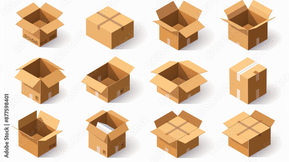 Box line icons set featuring cardboard boxes, mailing packages with ...