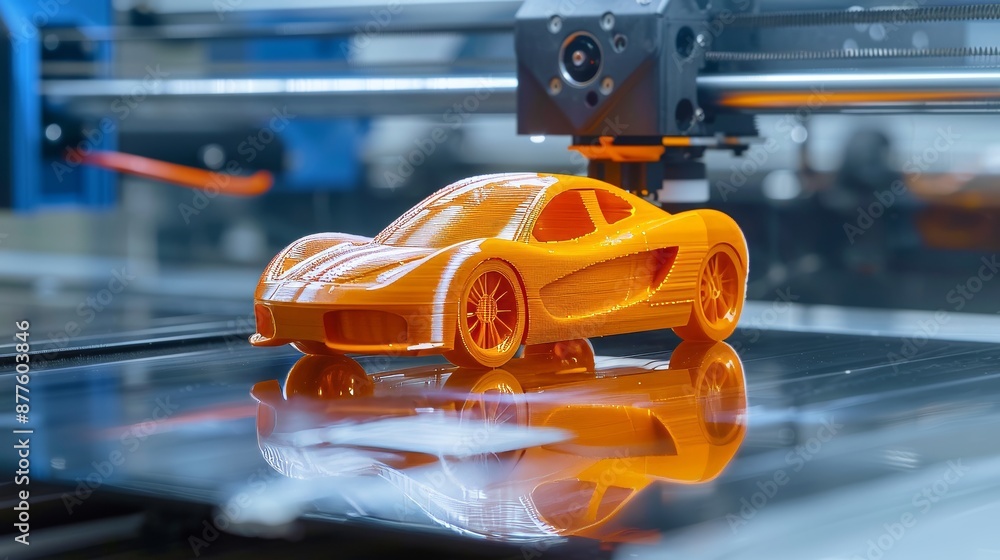 3d printing of the car. A small model of a racing car printed on a 3d ...