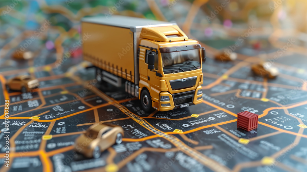 A vibrant illustration featuring a yellow delivery truck on a detailed ...