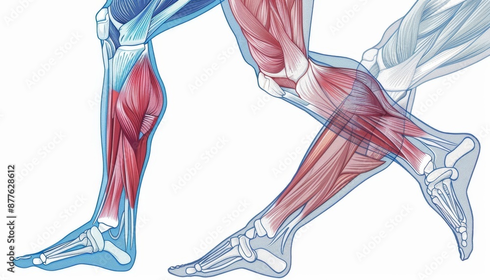 Anatomical illustration of leg muscles and skeletal structure shown in ...