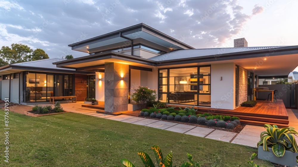 contemporary suburban home with an advanced rainwater harvesting system ...