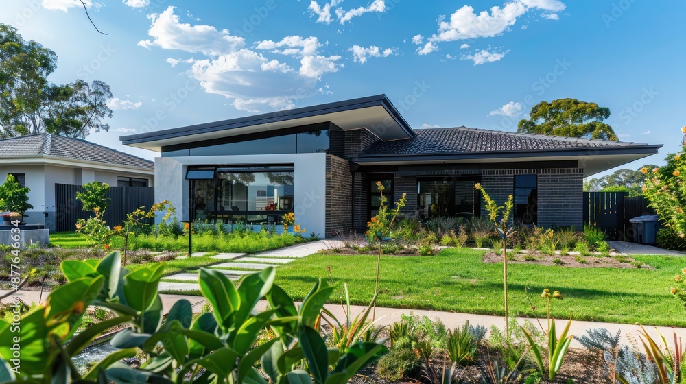 contemporary suburban house with an advanced greywater recycling system ...