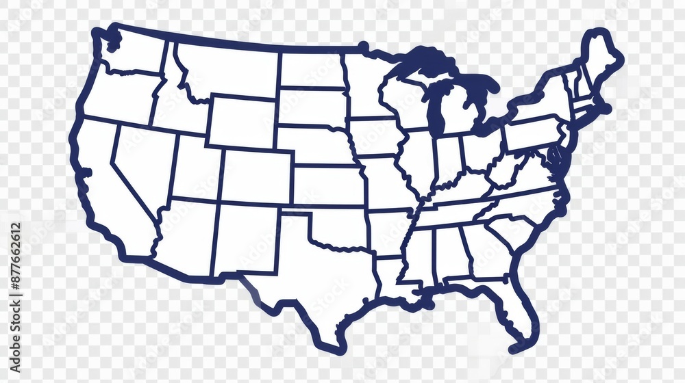 A neat outline of the USA map featuring clear state divisions, perfect ...