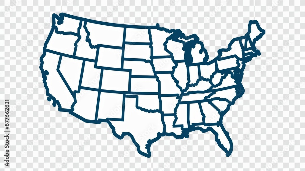 An uncomplicated outline of the United States map, highlighting ...