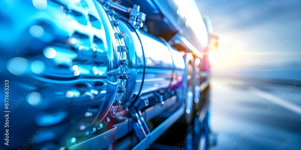 Closeup of hydrogen fuel cell engine in sustainable transport truck ...