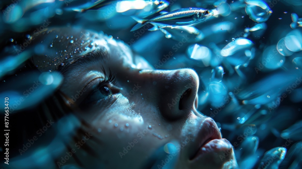 A beautiful underwater scene showcasing fish swimming in clear blue ...