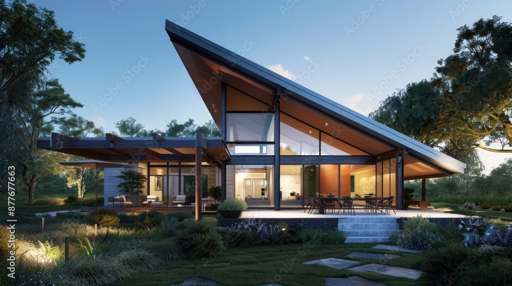 Suburban contemporary home with an angular roof design and passive ...