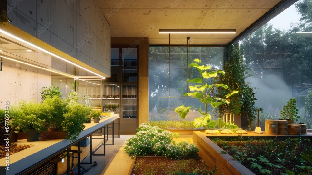 Contemporary suburban home with a high-tech, fully automated greenhouse ...