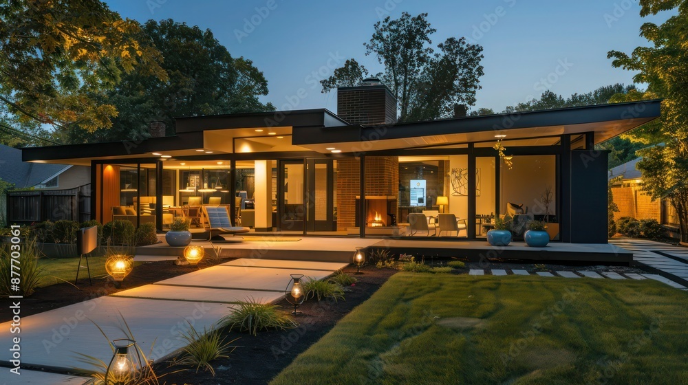 Mid-century modern suburban home with a customizable lighting system ...