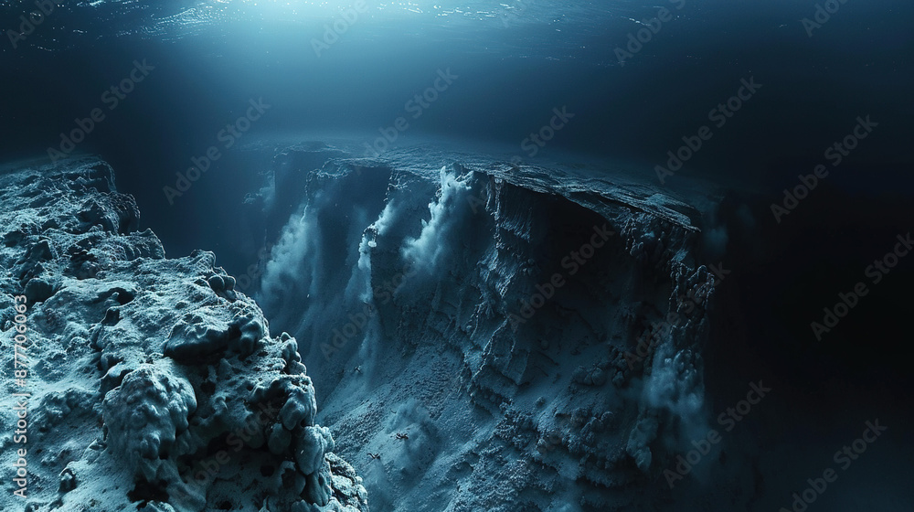 A rare underwater view of the Mariana Trench in the Pacific Ocean, in a ...