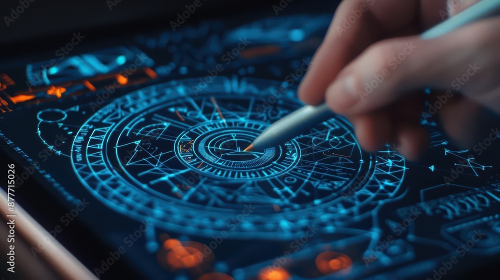 Mystical symbols appear on a digital tablet as an enchanted stylus ...