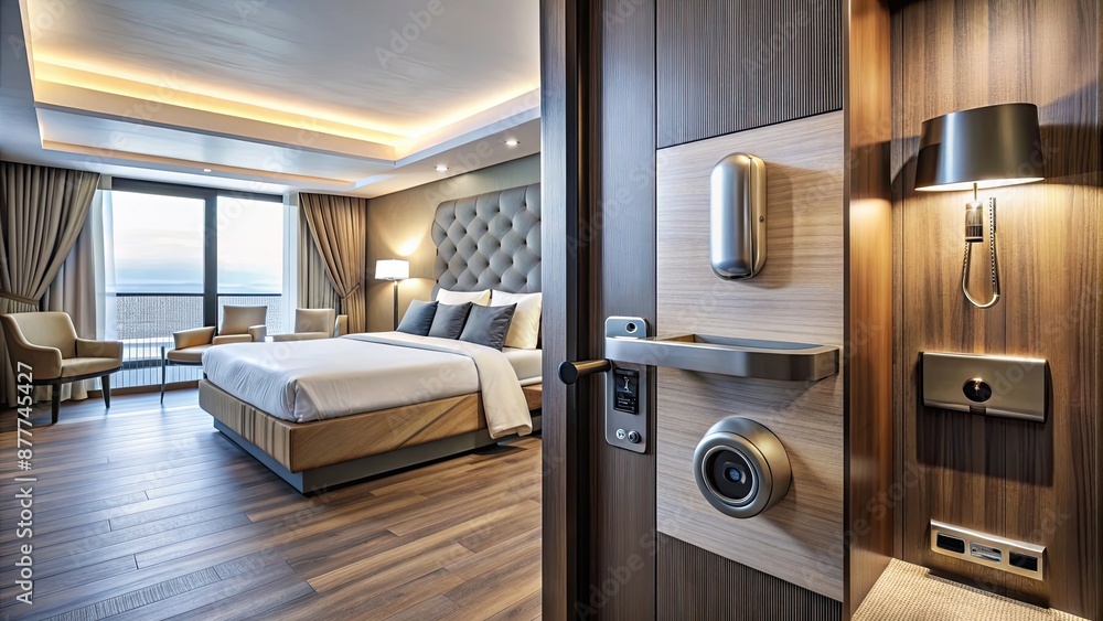 Hotel room interior with modern security features for safe stay ...